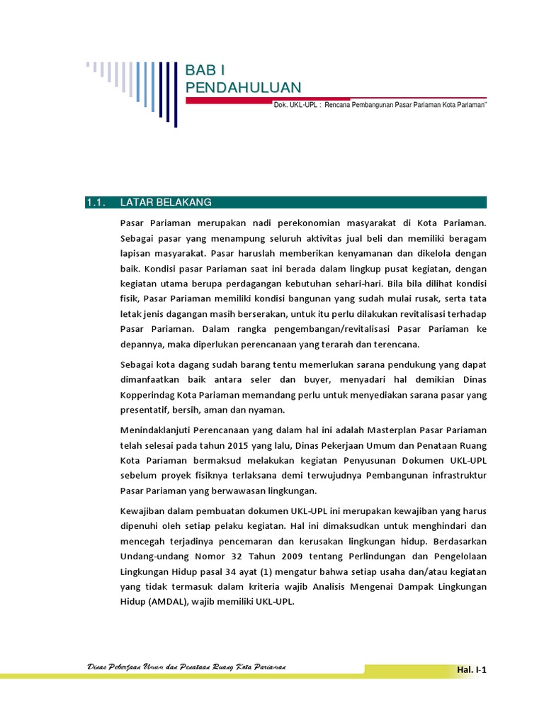 Revitalisasi Pasar Pariaman: Dokumen UKL-UPL | PDF