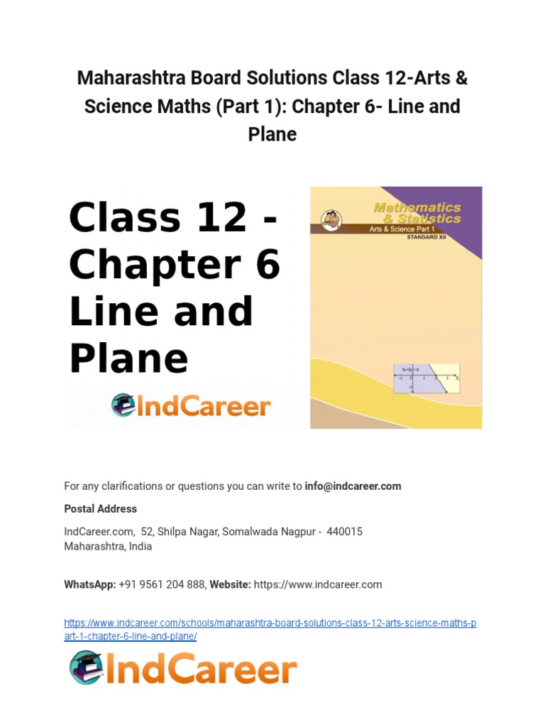 Maharashtra Board Solutions Class 12 Arts Science Maths Part 1 - Chapter 6 Line and Plane 1 ...