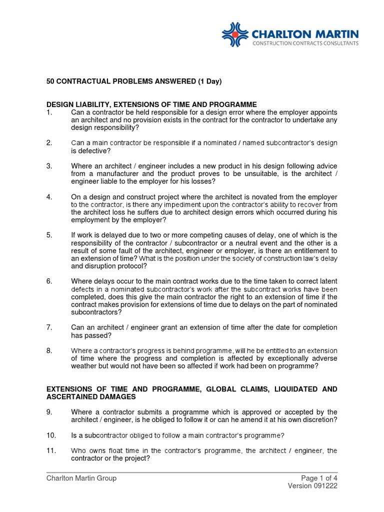 50 Contractual Problems Answered! | PDF