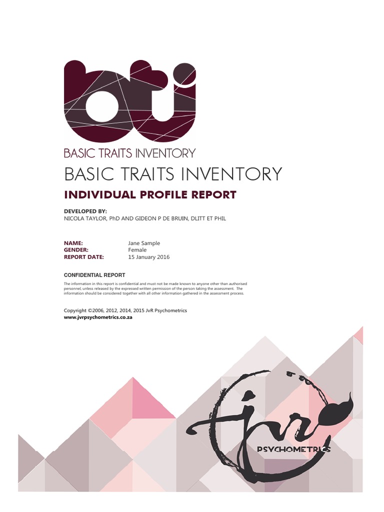 Sample Basic Traits Inventory (BTI) Individual Profile Report | PDF | Extraversion And ...