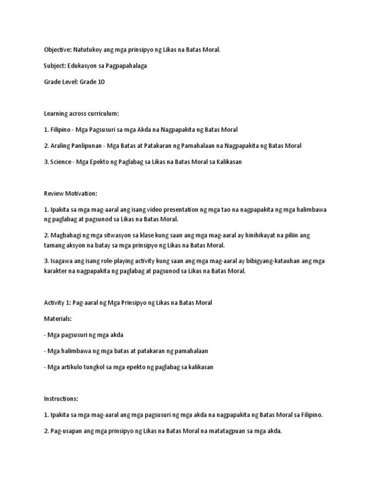 Esp 10 Lesson 5 | PDF