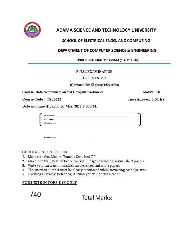 CSE3222 Final Exam: Networking Concepts | PDF | Ip Address | Computer ...