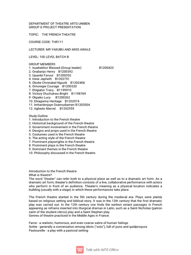 The French Theatre | PDF