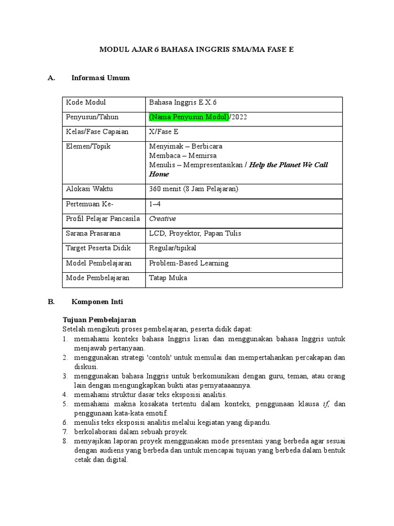UNIT 6 - MODUL AJAR Pathway To English SMA GRADE X | PDF
