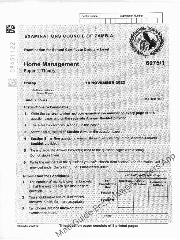 Home Management P1 2022 | PDF