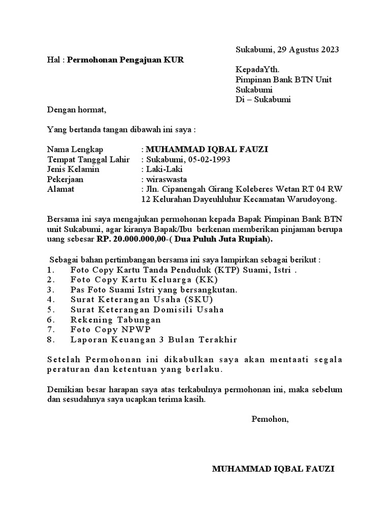 Pengajuan KUR BTN | PDF