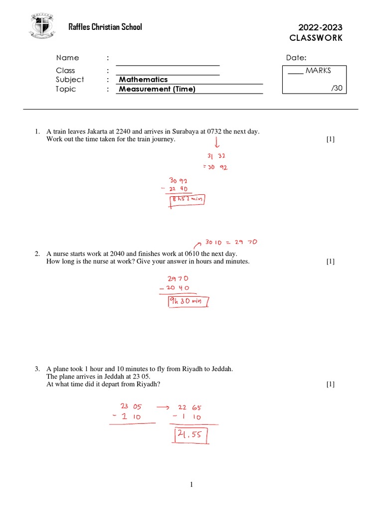 Math Time Problems for Students | PDF