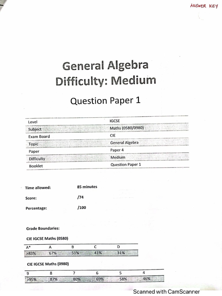Algebra (Medium) - Solutions | PDF