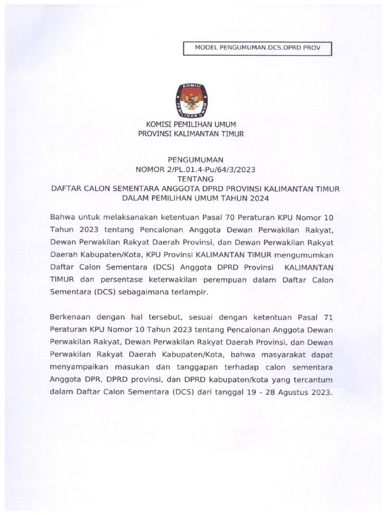 2 - Pengumuman DCS Anggota DPRD | PDF