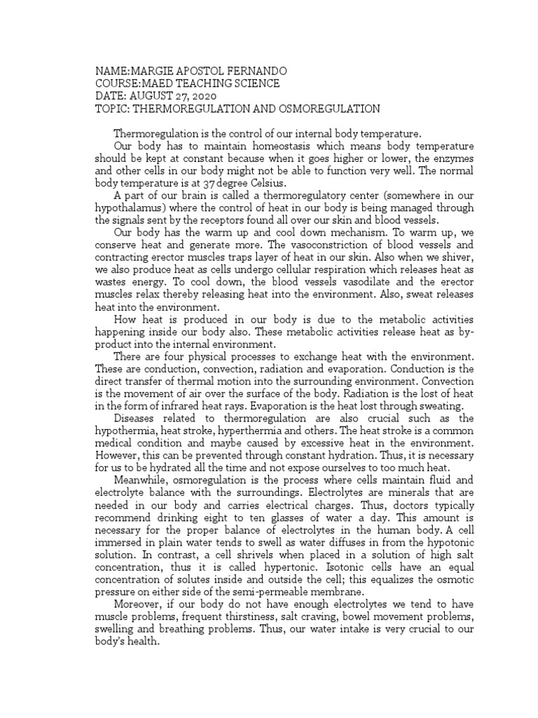Learning Paper 7 Download Free PDF Thermoregulation Chemistry