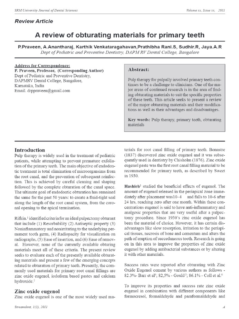 A Review of Obturating Materials For Primary Teeth (PDF Download ...