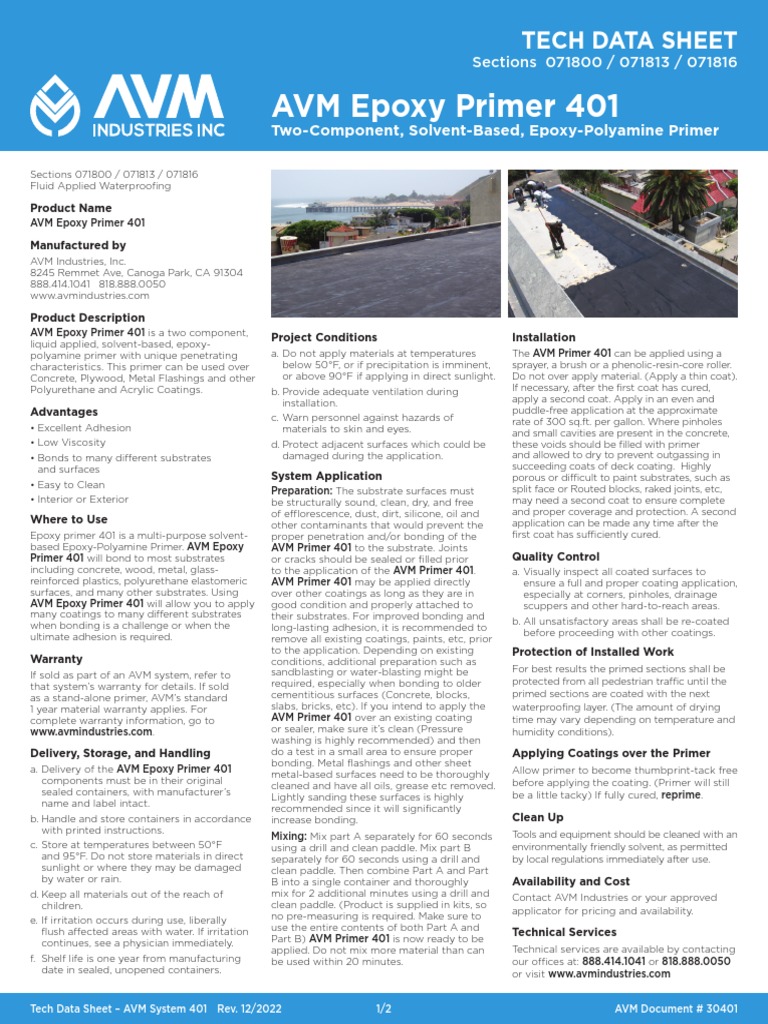 AVM Epoxy Primer 401 Data Sheet | PDF | Epoxy | Building Engineering