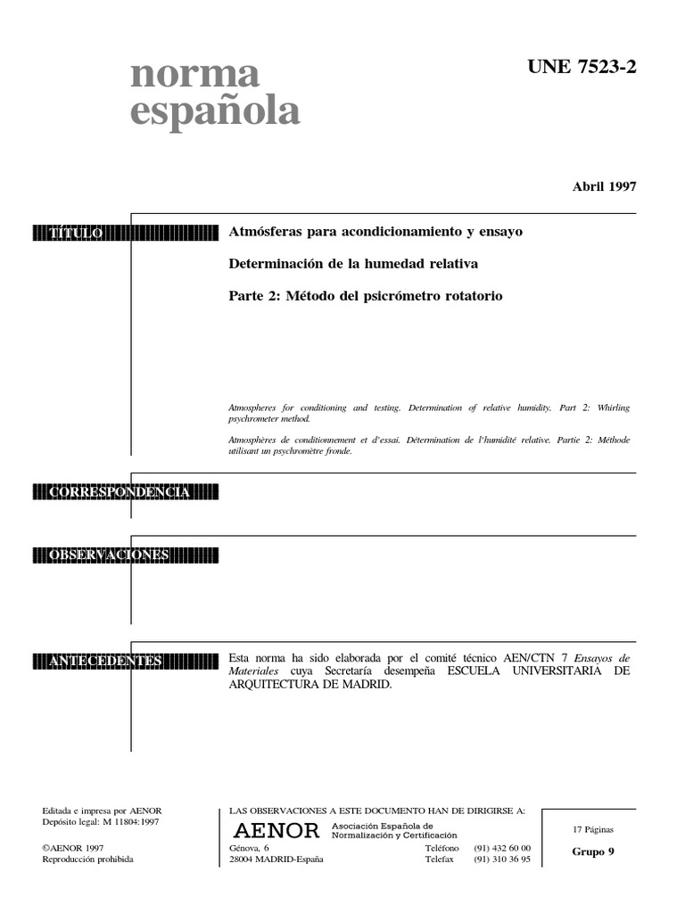 Une 7523-2 1997 | PDF | Temperatura | Humedad Une 7523-2 1997 | PDF | Temperatura | Humedad
