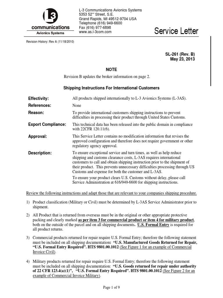 SL-261 (Shipping Instructions) | PDF | Cargo