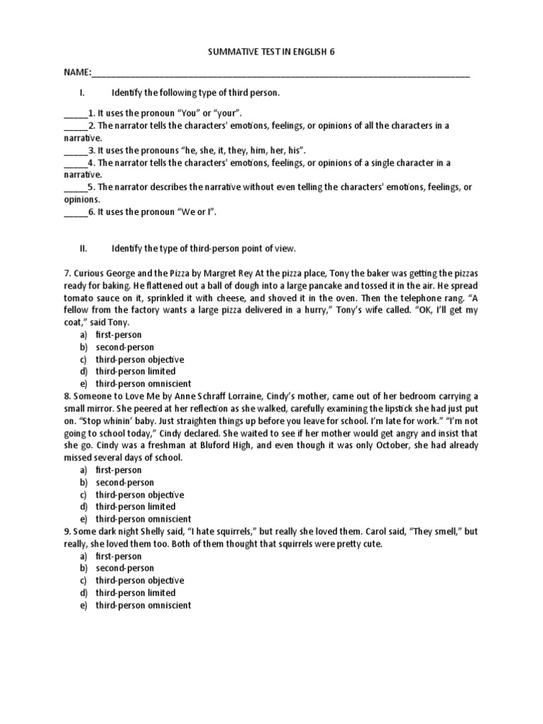 Summative Test In English 6 Pdf Narration