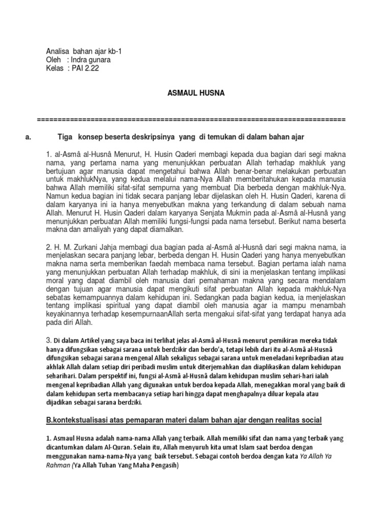 Analisa Kb 1 Asmaul Husna Pdf