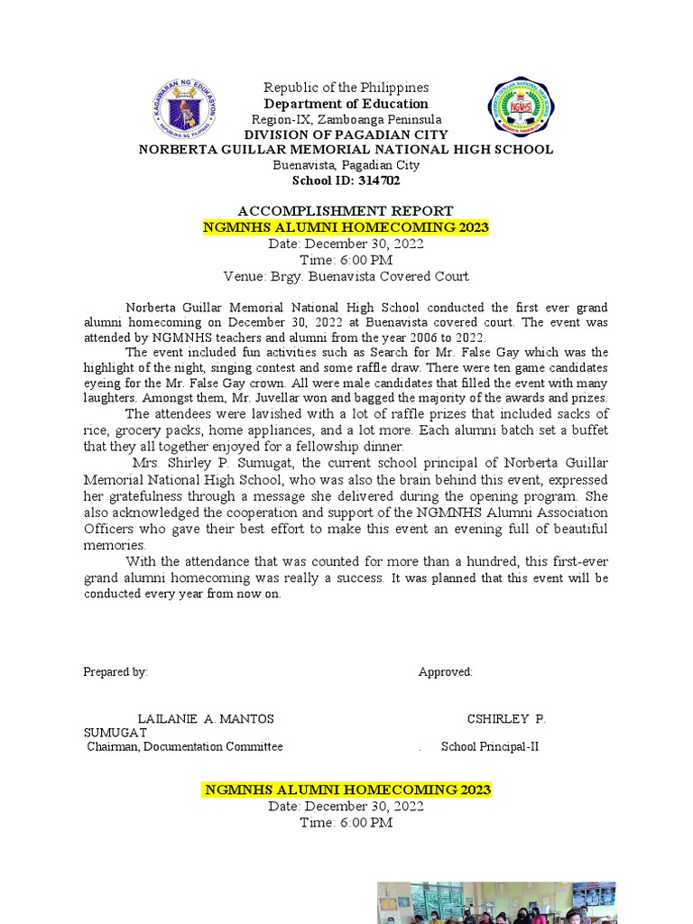 NGMNHS Alumni Homecoming 2023 Report | PDF