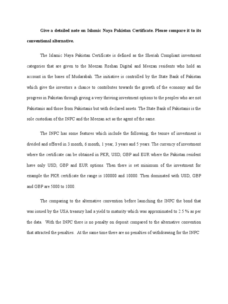 Give A Detailed Note On Islamic Naya Pakistan Certificate | PDF