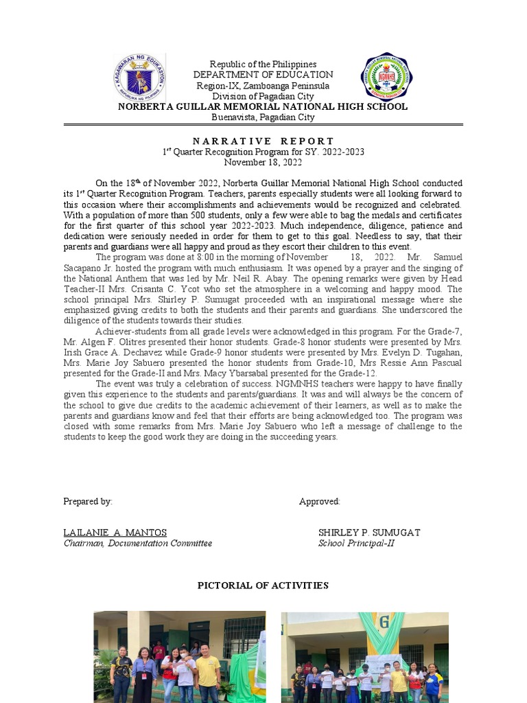 1st Quarter Recognition Program 2022-2023 | PDF