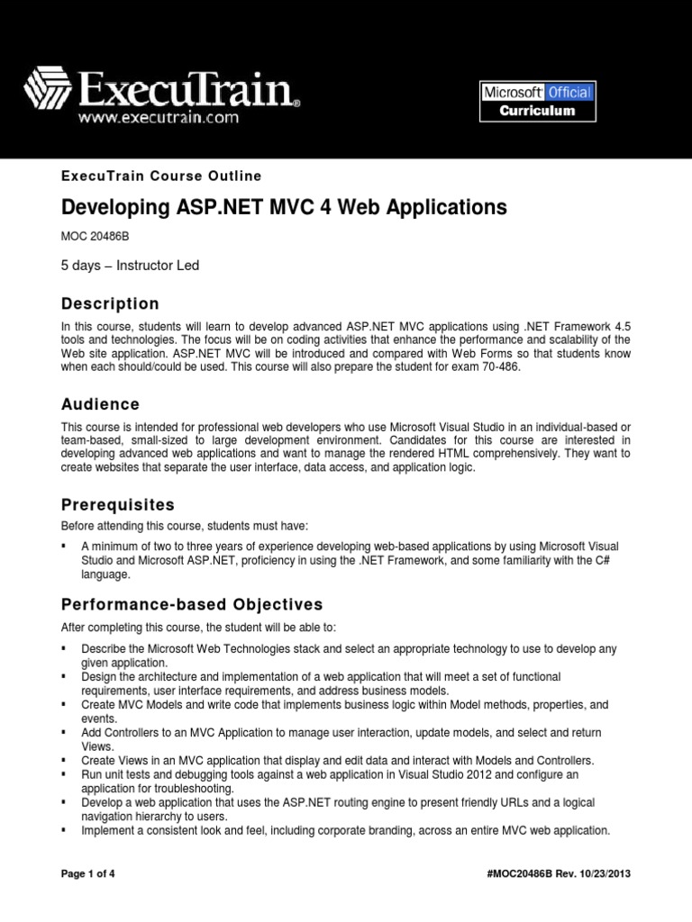 MOC 20486B - Developing ASP - NET MVC 4 Web Applications | PDF | World Wide Web | Internet & Web