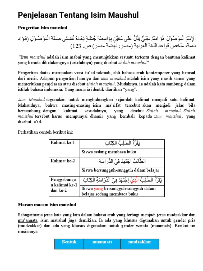 Pengertian dan Contoh Isim Maushul | PDF