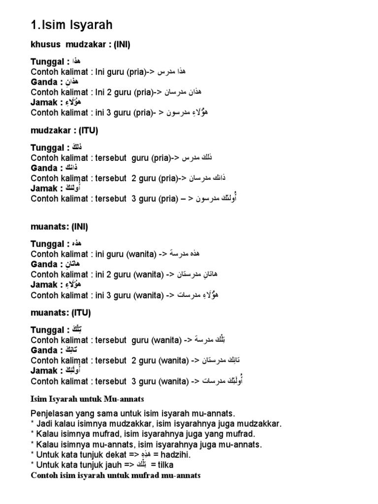 Contoh Isim Isyarah dan Maushul | PDF