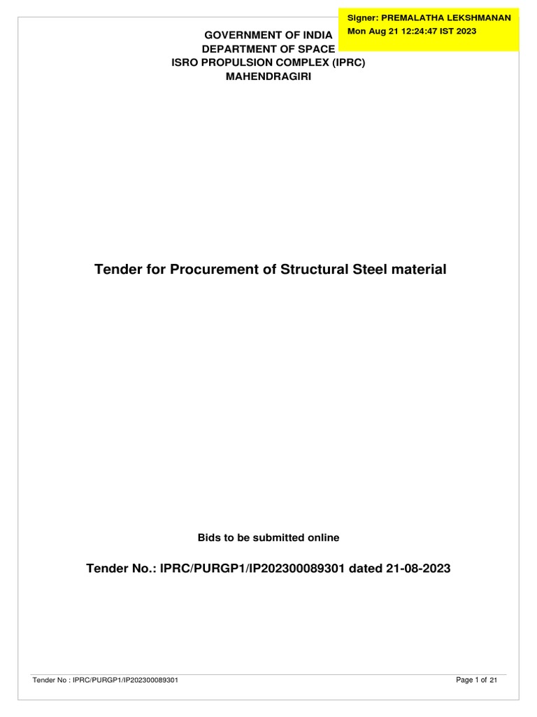 Tender Document IP202300089301 | PDF | Structural Steel | Procurement