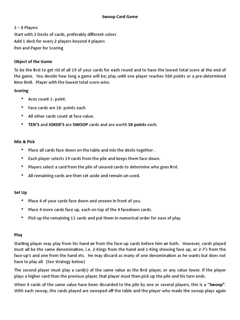 Swoop Rules | PDF | Playing Cards | Card Games