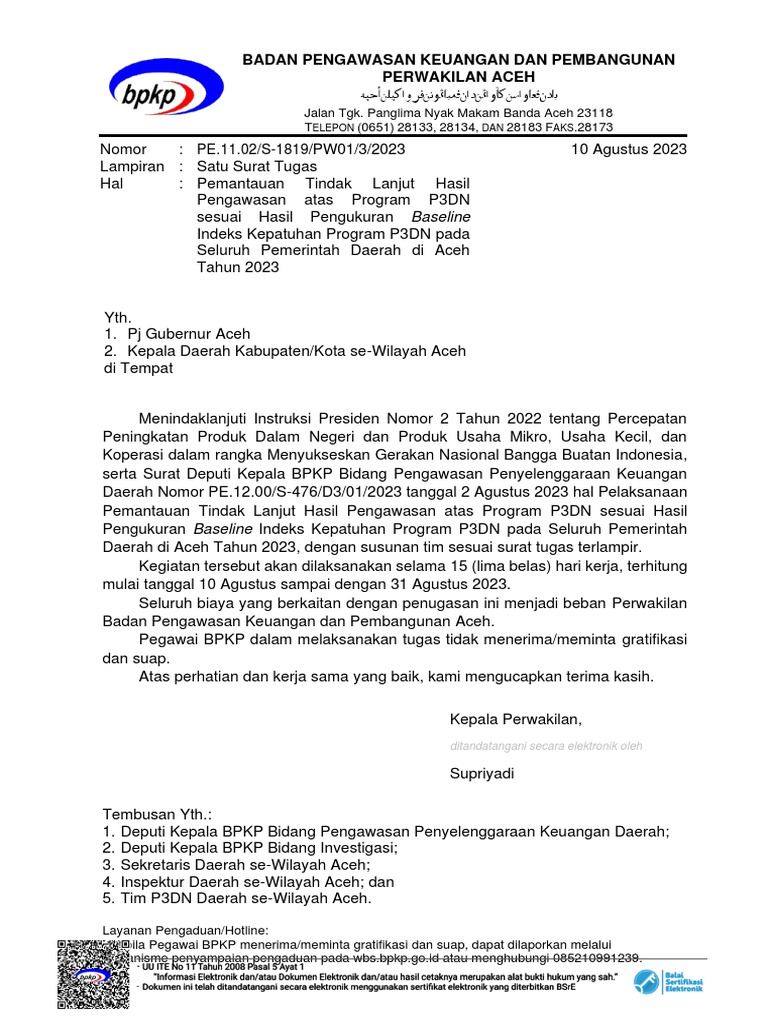 Pemantauan Program P3DN Aceh | PDF