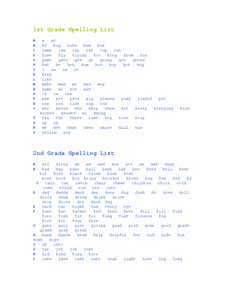 1st Grade Spelling List | PDF | Fraction (Mathematics) | Oxygen