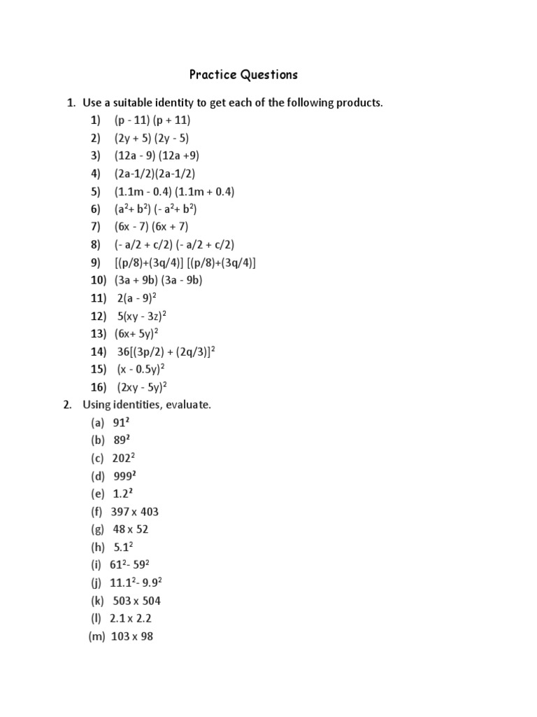 Algebraic Expressions Practice Worksheet | PDF