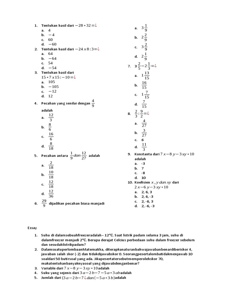 Latihan Soal PHB MAT 2023 Kelas VIII | PDF
