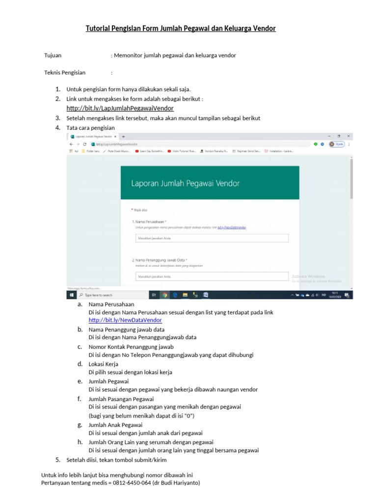 Tutorial Pengisian Form Jumlah Pegawai Dan Keluarga Vendor | PDF