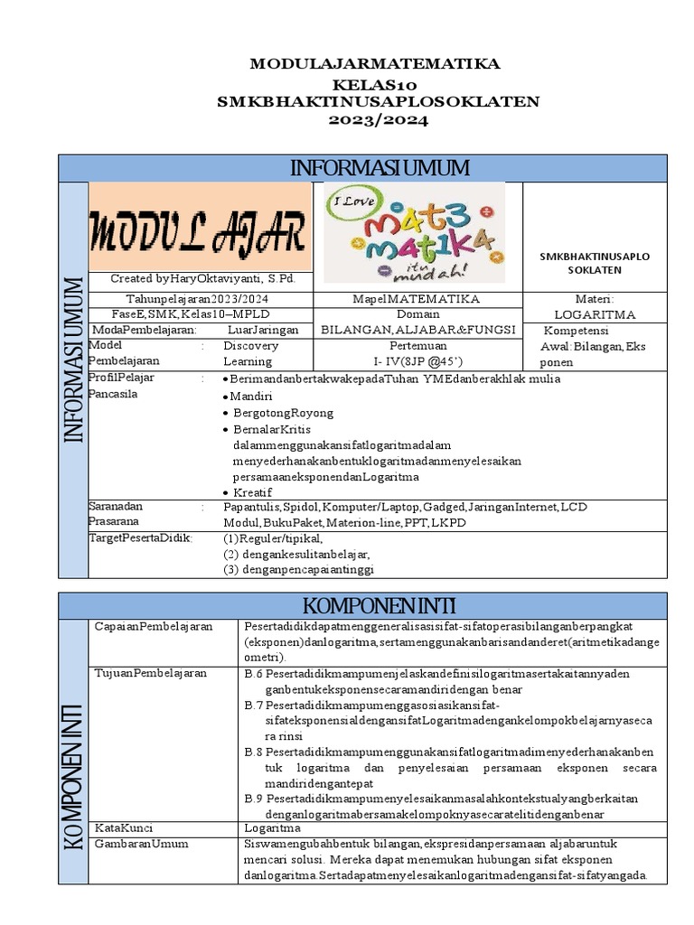 Modul Ajar Logaritma Kelas X | PDF | Komputer | Teknologi & Rekayasa