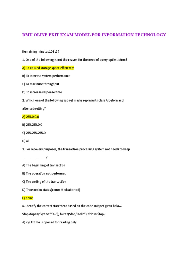 Dmu Exit Exam Model Pdf Class Computer Programming Method Computer Programming