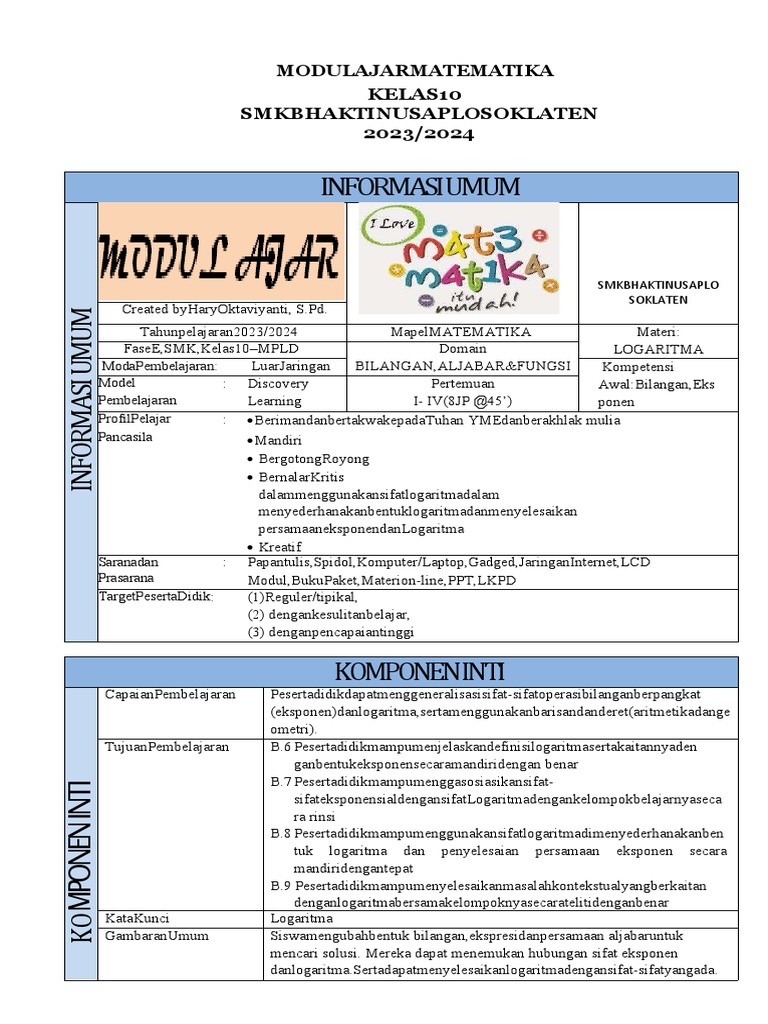Modul Ajar Logaritma Kelas X | PDF
