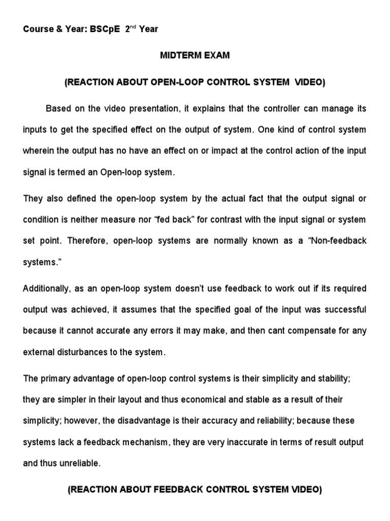 Midterm Exam Feedback Control | PDF | Feedback | Parameter (Computer Programming)