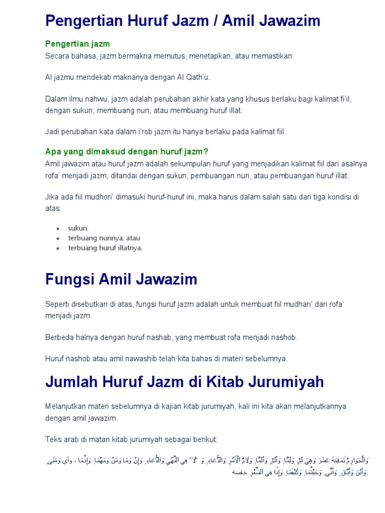 Pengertian dan Contoh Huruf Jazm | PDF