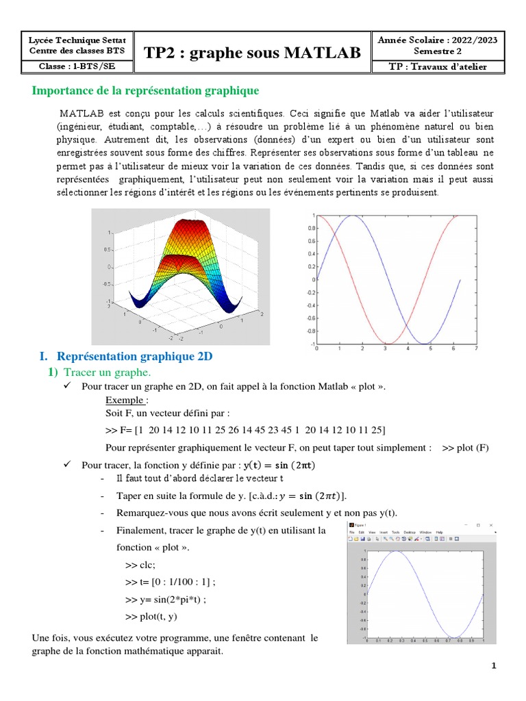 Graphiques 2D et 3D sous MATLAB | PDF