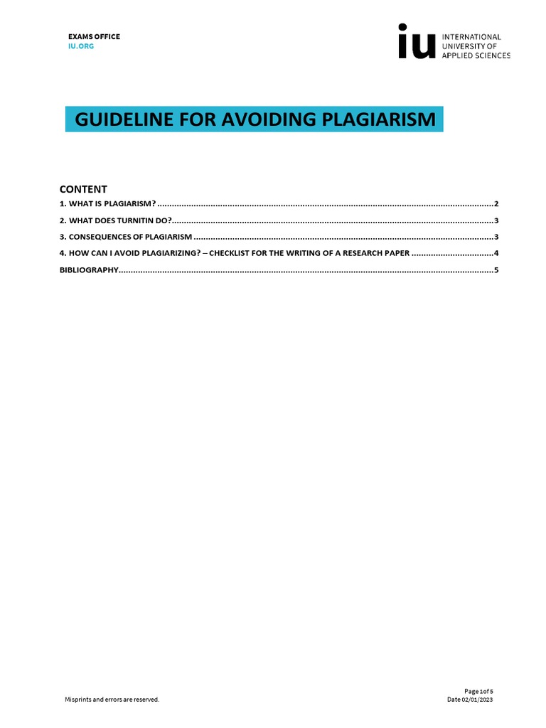 Guideline for Avoiding Plagiarism | PDF