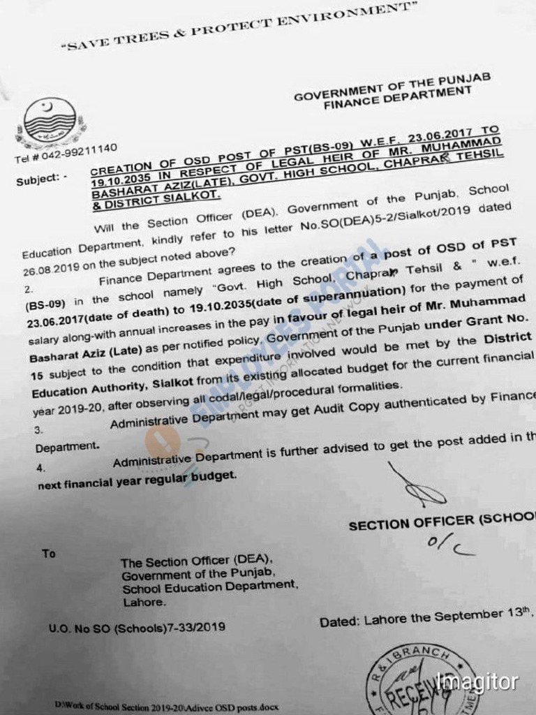 Creation of OSD Post of PST Teachers - Employeesportal - Info | PDF