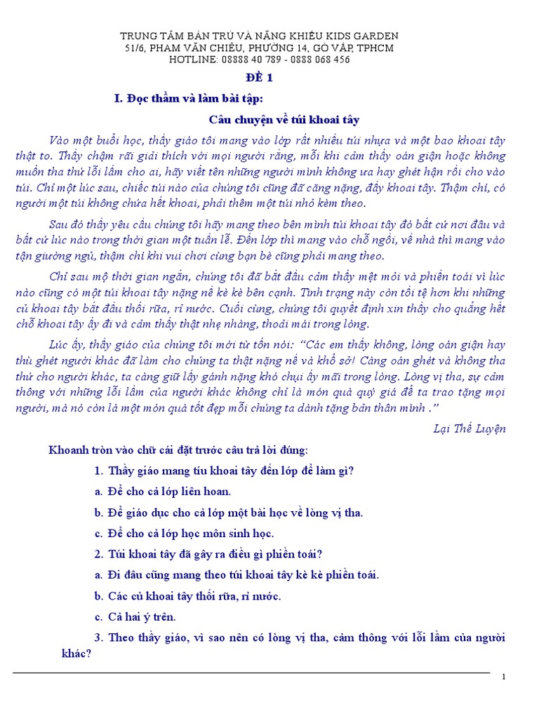 35 de Kiem Tra Doc Hieu Lop 4 | PDF