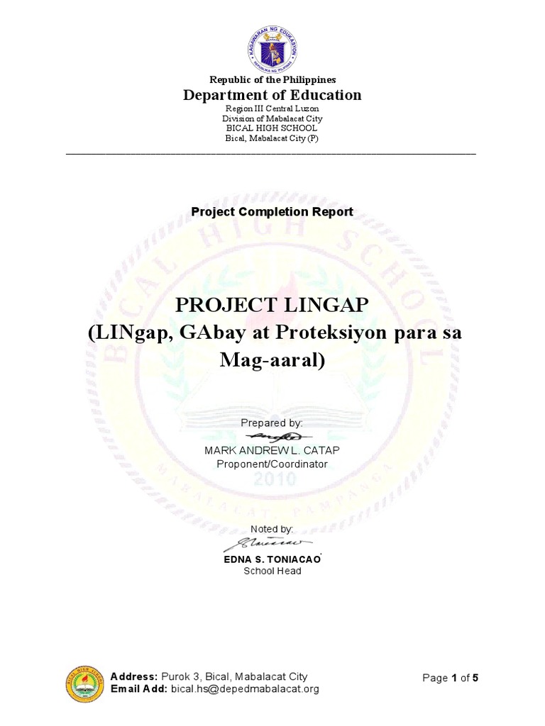 Sample Accomplished Project Completion Report - LINGAP | PDF