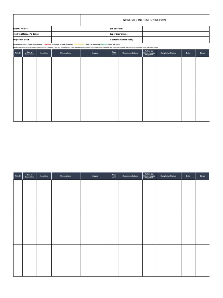 QHSE Site Inspection Report Summary | PDF