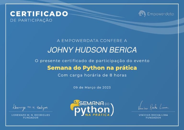 Certificado - Semana Do Python Na Prática (Empowerdata) | PDF