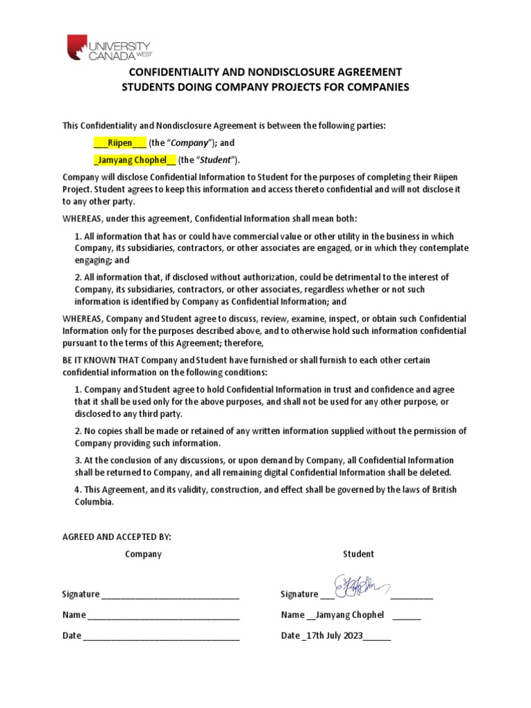 NDA Company-Student | PDF | Non Disclosure Agreement | Justice