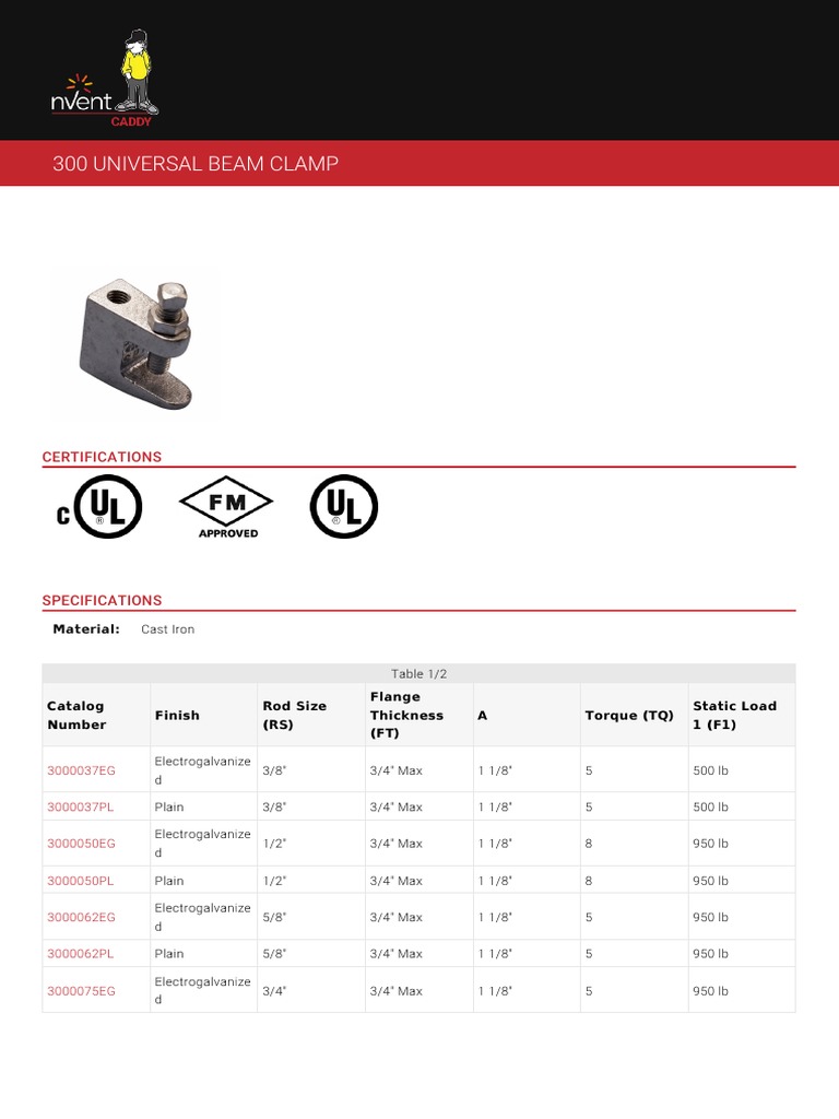 Nvent CADDY 300 Universal Beam Clamp | PDF | Civil Engineering ...
