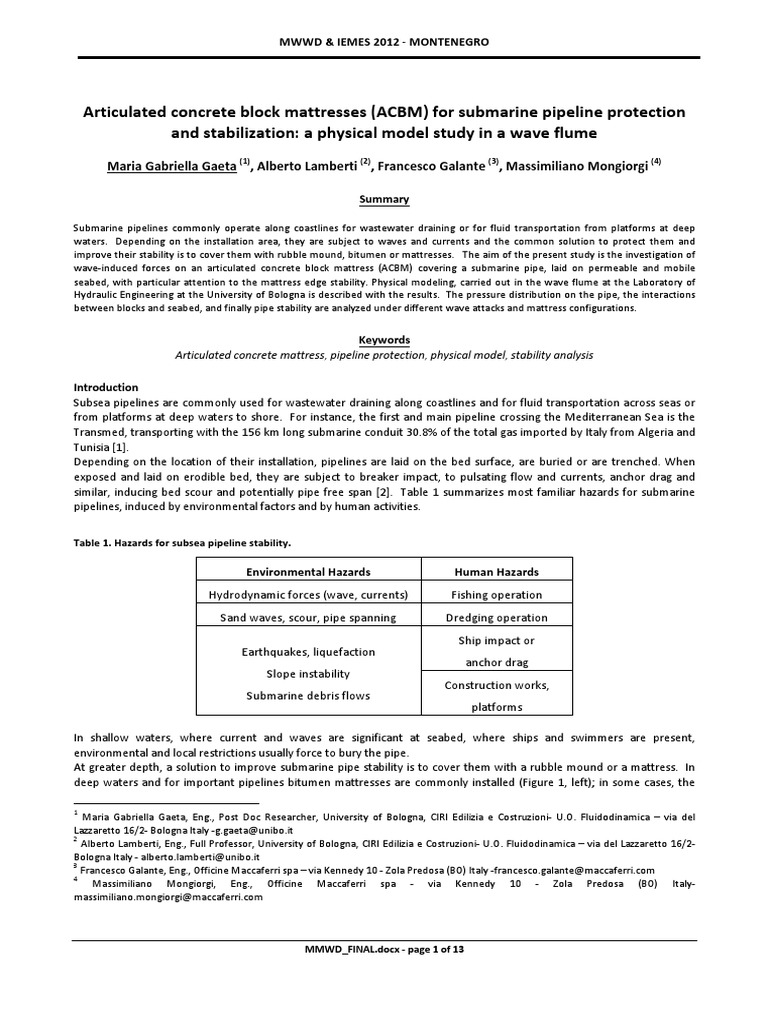 Articulated Concrete Block Mattresses (ACBM) For Submarine Pipeline ...