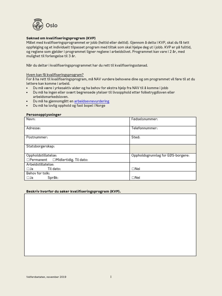 SÃ Knadsskjema Kvalifiseringsprogram | PDF