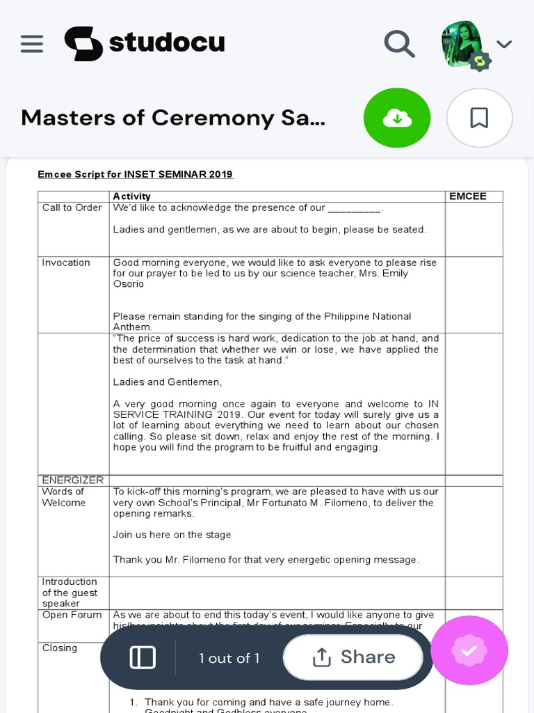 Masters of Ceremony Sample Script - Emcee Script For INSET SEMINAR 2019 ...